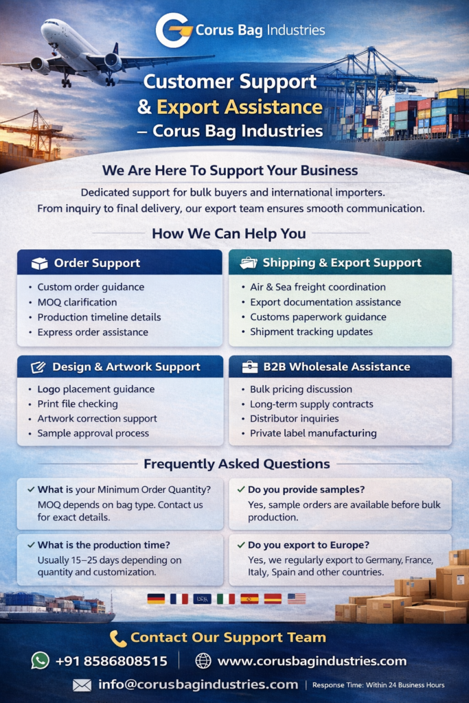 Customer Support for Bulk Bag Orders | Export Assistance